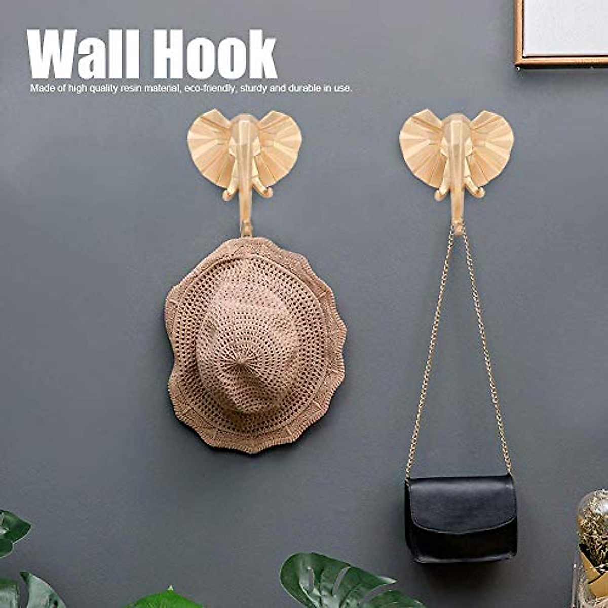 Yosoo Elephant Hook Wall Hanger, Gold Resin Hook Unique Elephant Head Design, Coat Hat Hook European Style Animal Shaped Decorative Gift for Bathroom