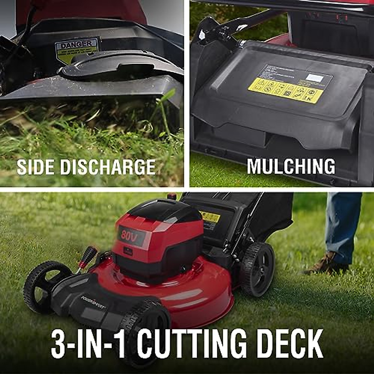 PowerSmart 80V MAX 21" Cordless Lawn Mower, 3-in-1 Brushless Electric Lawn Mower with 6.0Ah Lithium-ion Battery & Charger (DB2821)