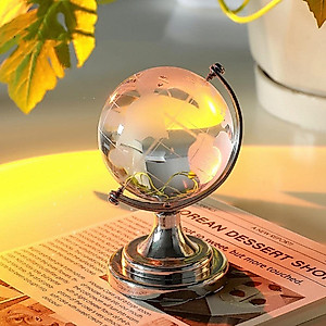 Clear Crystal Sphere, 6.5x4cm Mini Round Earth Globe World Map Ball with Metal Stand Decor Crystal Glass Ball Decorative(Sliver)