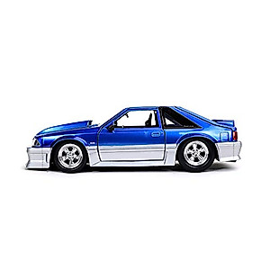 Jada Toys Bigtime Muscle 1:24 1989 Ford Mustang GT Die-cast Car Blue Silver, Toys for Kids and Adults