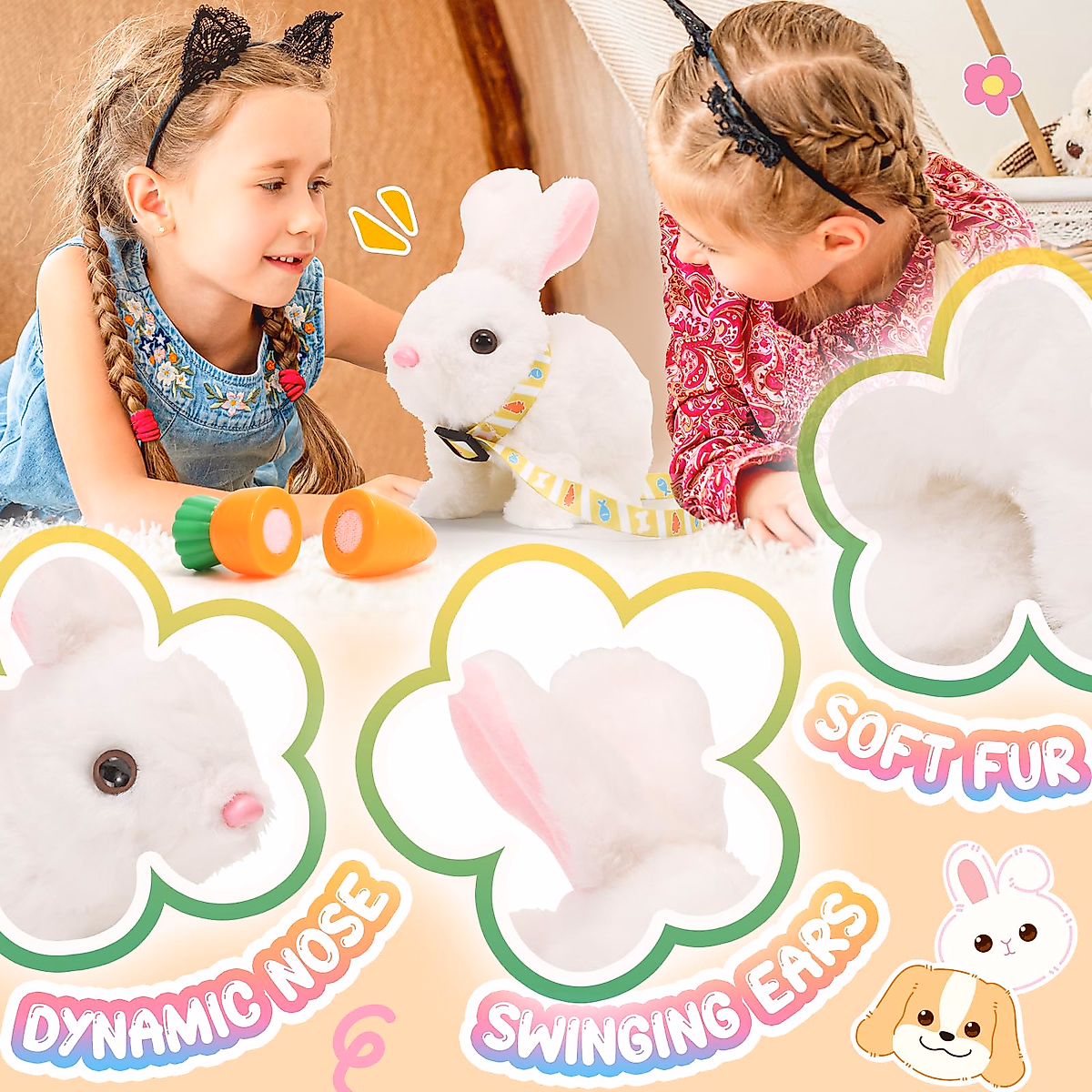 Tagitary Plush Toys Electronic Toy with Sounds,Wiggling Ears,Twitching Mouth and Nose, Interactive Rabbit Toy for Kids with Leash,Easter Christmas Birthday Gift for Toddlers Kids