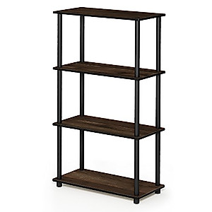 Furinno Turn-N-Tube 4-Tier Multipurpose Shelf Display Rack, Single, Columbia Walnut/Black & Just 3-Tier End Table, 1-Pack, Columbia Walnut/Black