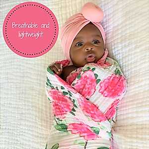 LollyBanks Muslin Swaddle Blanket | 100% Cotton | Newborn and Infant Blanket | Large 47 x 47 inches for Girls | Light Weight and Breathable | Peony Flower Print