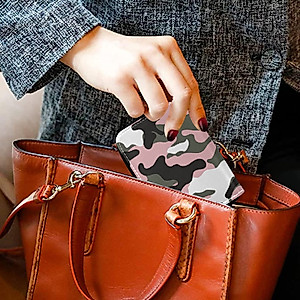 Camo Camouflage Pink Grey White Credit Card Coin wallet, RFID Blocking Compact Women Leather Card Holder, Key Change Organizer, Zipper Purse Clutch Pouch Pocket