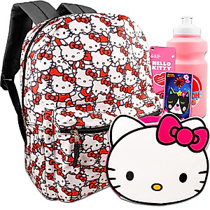 Hello Kitty Backpack and Lunch Box for Girls - Bundle with 16” Hello Kitty Backpack, Lunch Bag, Stickers, Water Bottle, More | Hello Kitty School Backpack Set