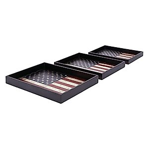 Deco 79 Wood Leather Trays, 21 by 19 by 17-Inch, Navy Blue, Set of 3