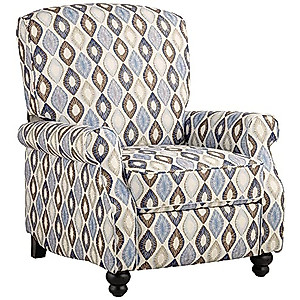 Elm Lane Blue Diamond Recliner Chair Modern Armchair Comfortable Push Manual Reclining Footrest Upholstered for Bedroom Living Room Reading Home Relax Office Napping