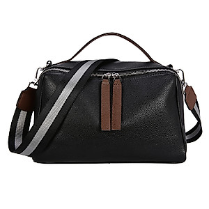 Iswee Fashion Women Tote Handbag Satchel Shoulder Bag Cross Body Shopping Bags Ladies Purse Genuine Leather (Black)