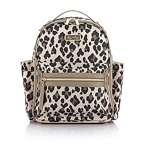 Itzy Ritzy Chic Mini Diaper Bag Backpack Made of Printed Polyester with Vegan Leather Changing Pad, 8 Total Pockets (4 Internal + 4 External), Handle & Rubber Feet, Leopard