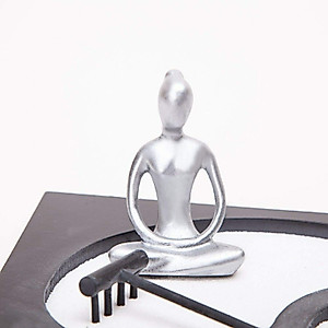 Royal Brands Yin and Yang Zen Garden with Buddha, Rake, Sand and Rock Garden, and Incense Holder – Peace and Tranquility (9"x9"x6")