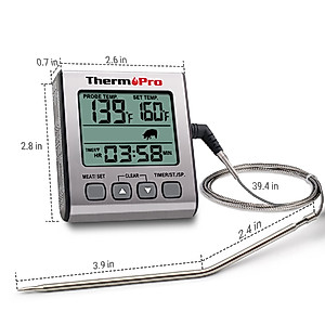 ThermoPro TP16S Digital Meat Thermometer for Cooking and Grilling, BBQ Food Thermometer with Backlight and Kitchen Timer, Grill Temperature Probe Thermometer for Smoker, Barbecue, Oven, Cookware