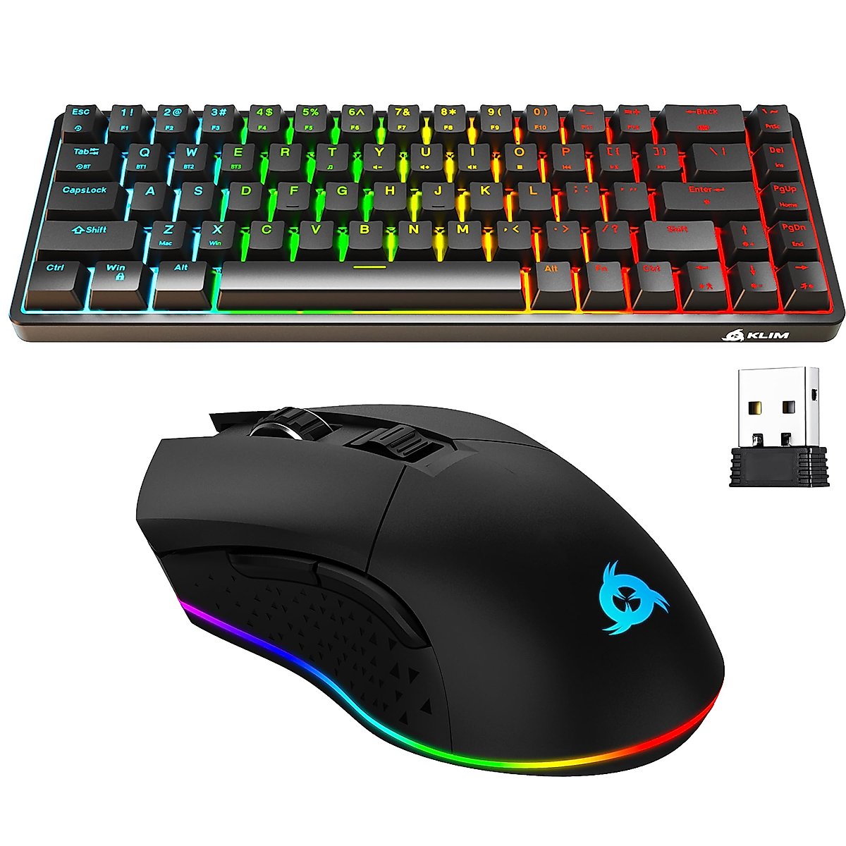 KLIM Blaze & Shift Bundle - New 2024 - Wireless Gaming Keyboard and Mouse Combo - Wireless Mechanical Keyboard Hotswap 65% - RGB Gaming Mouse Wireless - Long-Lasting Built-in Battery
