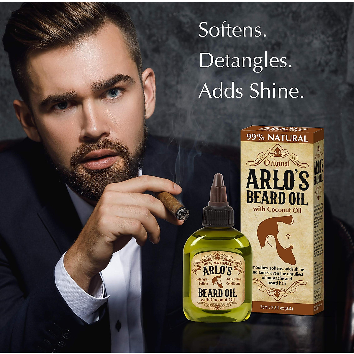 Arlo's 5-PC Mens Premium Beard Grooming Kit w/ Tea Tree Beard Oil 2.5oz -Beard Oil, Beard Brush, Beard Comb, Beard Scissors & Carry Bag