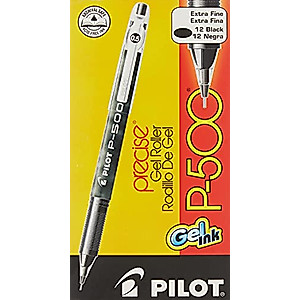 PILOT Precise P-500 Gel Ink Rolling Ball Stick Pens, Extra Fine Point, Black Ink, 12-Pack (38600)