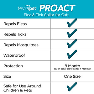 TevraPet Proact Flea and Tick Collar for Cats, 8 Months of Flea and Tick Protection, Repels Mosquitos - 2ct