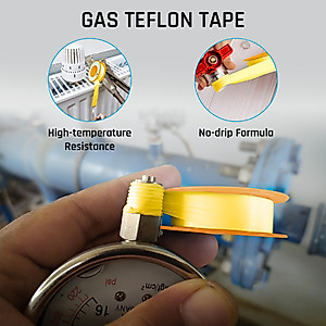 TAPEWELL Yellow Gas Pipe Thread Sealant Tape - Pack of 1-260" Length 1/2" Width Thread Seal Tape - for Propane, Natural Gas, and More