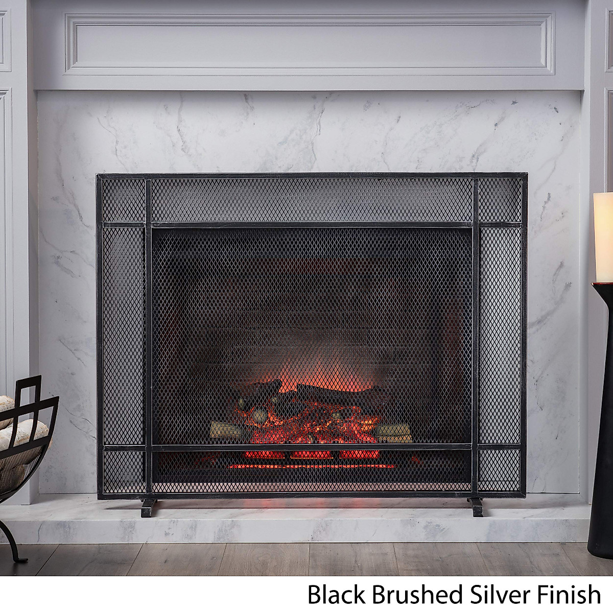 Christopher Knight Home Markus Modern Single Panel Iron Firescreen, Black Brushed Silver Finish