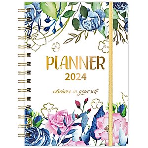 2024 Planner - Jan. 2024 - Dec. 2024 Planner 2024, Planner 2024, 2024 Planner Weekly and Monthly with Tabs, 6.4" x 8.5", Hardcover with Back Pocket + Thick Paper + Twin-Wire Binding - Flower