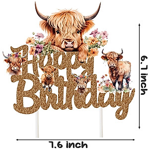 Highland Cow Happy Birthday Cake Topper Highland Cow Birthday Party Supplies Brown Glitter Highland Cow Cake Decorations for Western Cowboy Theme Birthday Party Highland Cow Baby Shower Supplies