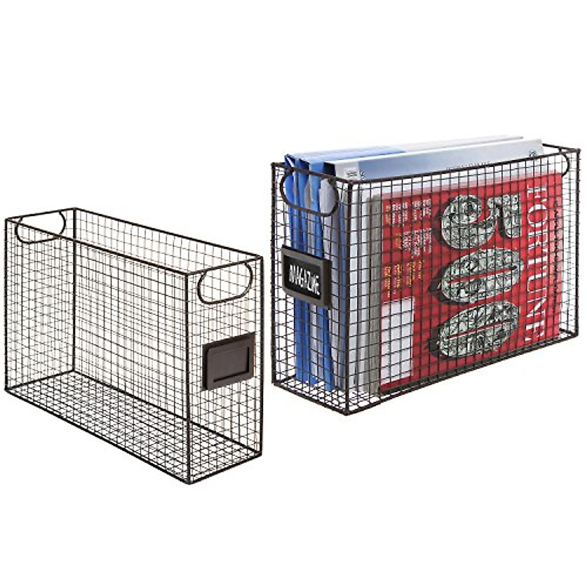 MyGift Mesh Wire Metal Magazine Document Rack with Chalkboard Label Holder, 2-Piece Set (Large and Medium)