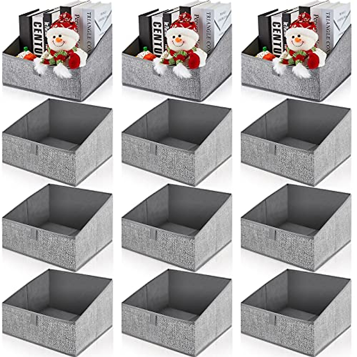 12 Pcs Closet Baskets Trapezoid Storage Bins Closet Storage Bins Foldable Fabric Bins Closet Shelf Organizer Bins Storage Box for Clothes Books Baby Toiletry Dvd Toys Towel, 11.4 x 11.4 x 7.9 Inch