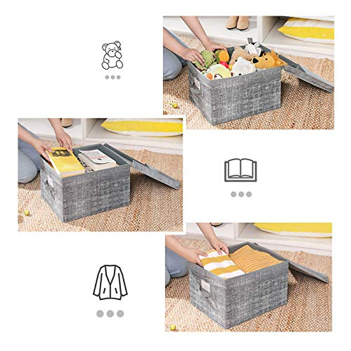 SONGMICS Set of 3 Fabric Storage Bins with Lids, Foldable Storage Boxes with Lids, Fabric Cubes with Label Holders, Storage Bins Organizer, 11.8 x 15.7 x 9.8 Inches, Heather Gray URYLB40LG