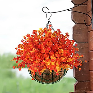 Momkids 4 Bundles Artifical Spring Flower Outdoor Fake Plant Decor UV Resistant Faux Plastic Plants Hanging Plante Halloween Flower for Home Garden Porch Thanksgiving Christmas Decorations