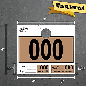 3000 Automotive 3 Part Service Dispatch Numbers Mirror Hang Tags Numbered 000, 1000, 2000 RL78 Style Color Coded Tan Service Dispatch Numbers with 1.25” Slotted Hang Tag Cutout