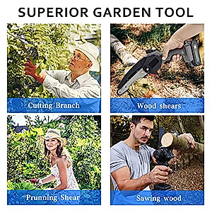 F.EASY.D Mini Chainsaw 4-Inch Cordless Electric Protable Chainsaw with 2 Battery, One-Hand 0.7kg Lightweight, Pruning Shears Chainsaw for Tree Branch Wood Cutting (4inch Black)