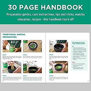 Jade Leaf Traditional Matcha Starter Set - Bamboo Matcha Whisk (Chasen), Scoop (Chashaku), Stainless Steel Sifter, Fully Printed Handbook - Japanese Tea Set
