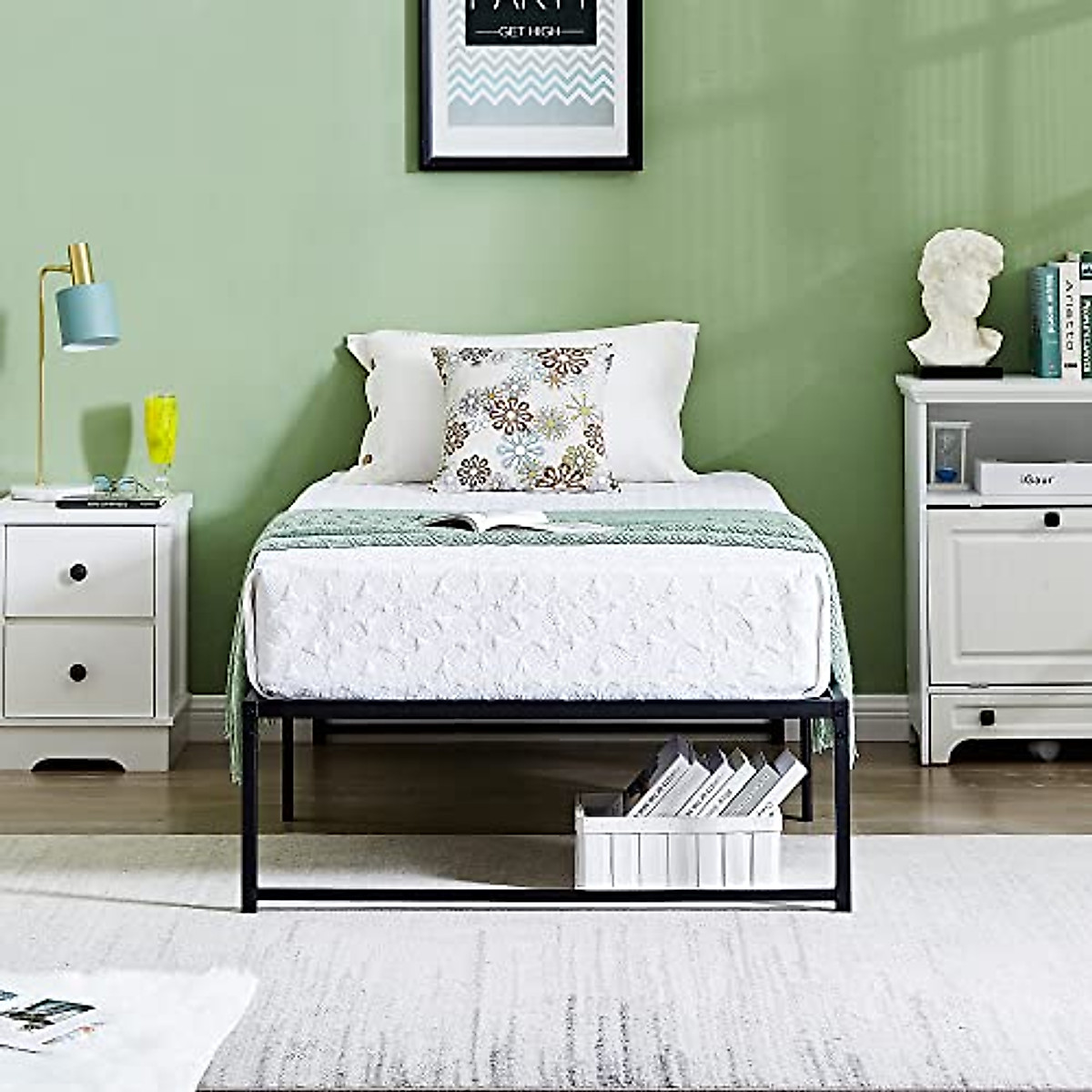 VECELO Metal Platform Bed Frame, No Box Spring Needed/Mattress Foundation/Steel Slat Support Black (Twin)