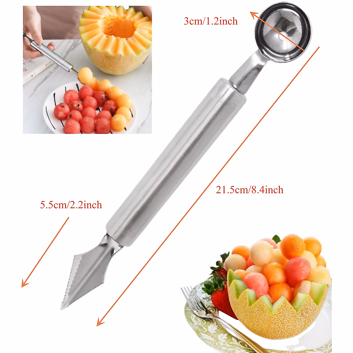 Generic 3-in-1 Watermelon Fork Slicer Cutter, 104Pcs Watermelon Forks Cutter Slicer Tool Kit, Stainless Steel Watermelon Melon Baller Scoop Popsicle Cutter Tool Knife Fruit Forks for Camping Kitchen