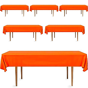 DecorRack 6 Pack Rectangular Tablecloths BPA-Free Plastic, 54 x 108 inch, Dining Table Cover Cloth, Orange (6 Pack)