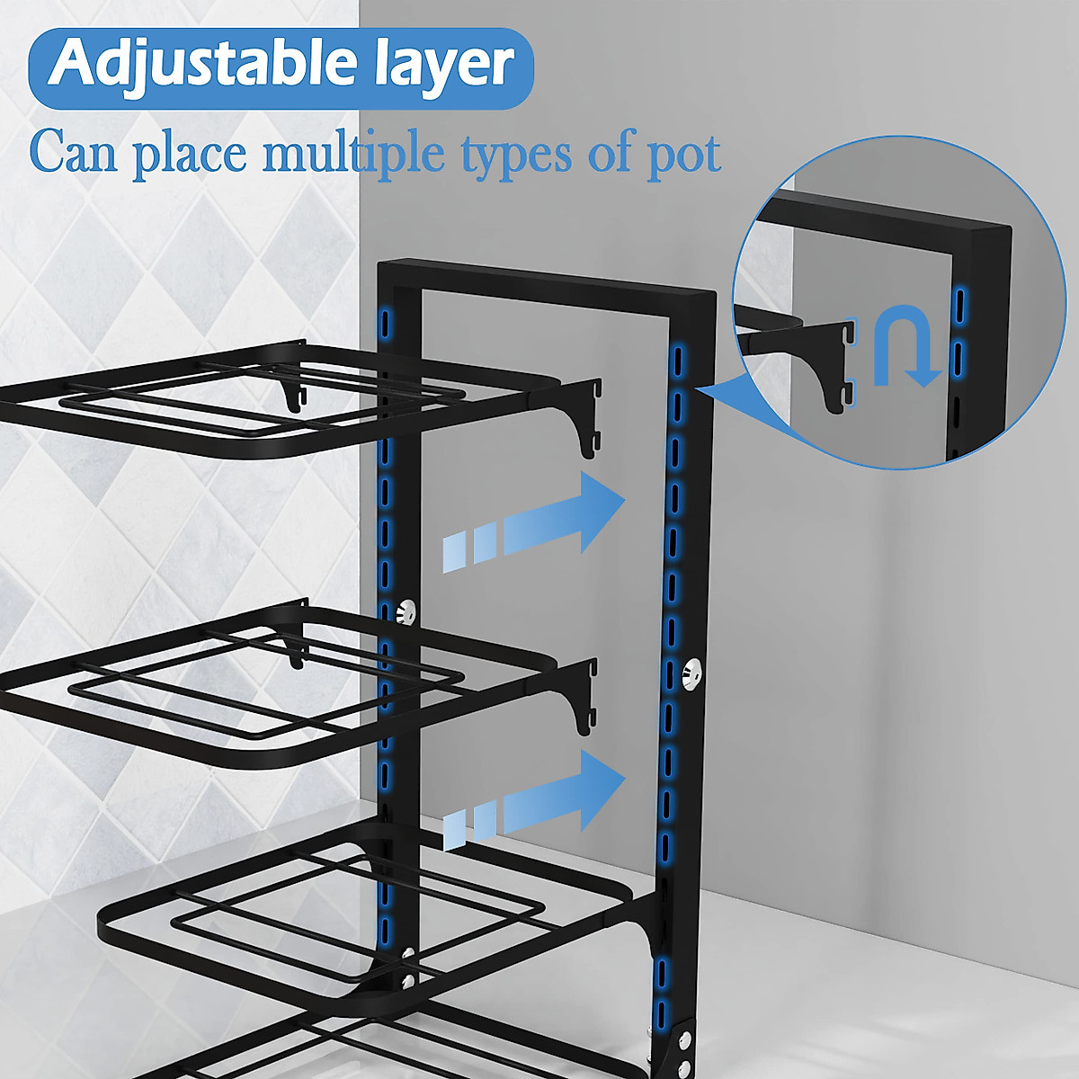 Auroglint 6-Tier Adjustable Pan Organizer, Pot and Pan Organizer for Cabinet, Premium Kitchen Organization & Storage Shelves, Pot Lid Organizer (BLACK)