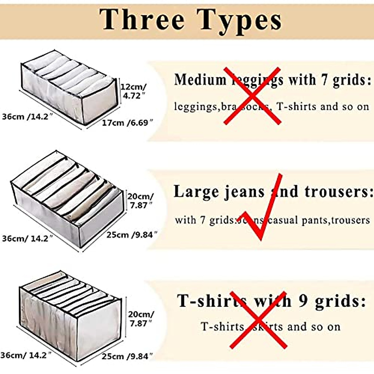 LALEO Wardrobe Clothes Organizer, 7 Grids Visible Foldable Closet Organizers, Compartment Storage Box for Jeans, Leggings, T-Shirt, Skirt