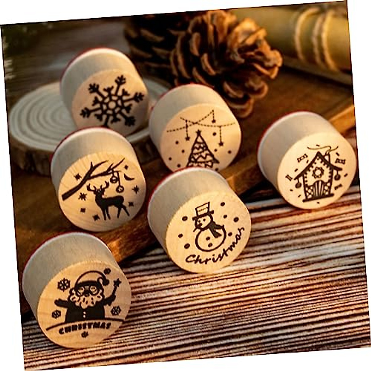 NOLITOY 18 Pcs Christmas Wooden Stamp Wood Decor DIY Scrapbook Lace Trim DIY Wood Stamp Block Wooden Stamping Blocks Scrapbook Stamp Round Seal Retro Stamp Retro Seal Pattern Tool Rubber