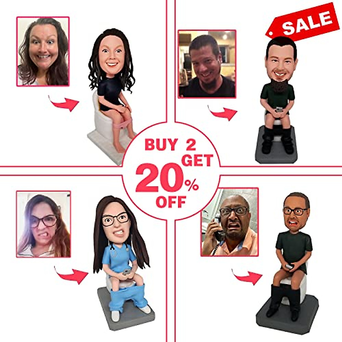 Mydedor Custom Bobbleheads Woman Sitting on Toilet Figurine Customized Doll Birthday Gifts for Women, Bobble Head Figures Handmade Personalized Car Dashboard Gift for Mom Bestfriend Office Coworker