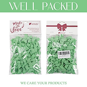 AIMUDI Mini Green Bows for St. Patrick's Day 1.5 Inch Small Gingham Bows Pre-Tied Small Green Plaid Bows Green and White Buffalo Plaid Bows for Crafts Invitation Card Flower Applique - 100 Counts