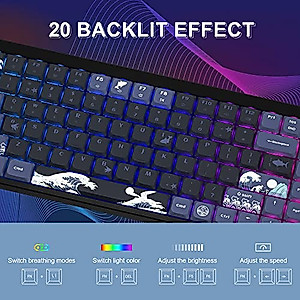 COSTOM L75 Low Profile Mechanical Keyboard, 75% Wireless Keyboard, Bluetooth/2.4Ghz/Wired Tri-Mode 84 Keys RGB Keyboard w/Durable Aluminum Frame Compatible with Mac Windows-Great Wave Off Kanagawa