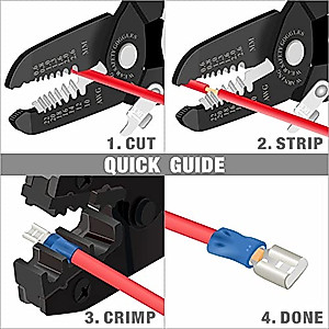 iCrimp Wire Crimping Tool Set with Wire Cable Stripper, Ratcheting Wire Crimper Tool with 5pcs Interchangeable Dies for Insulated and Non-insulated Connectors Terminal and End-sleeves Ferrule