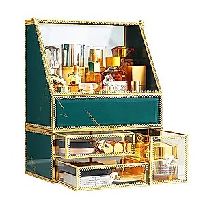CoralHouse Makeup Organizer, Makeup Organizer For Vanity,Cosmetics Skincare Organizers with Lid and Drawers,luxury storage tempered glass make up organizers and storage.