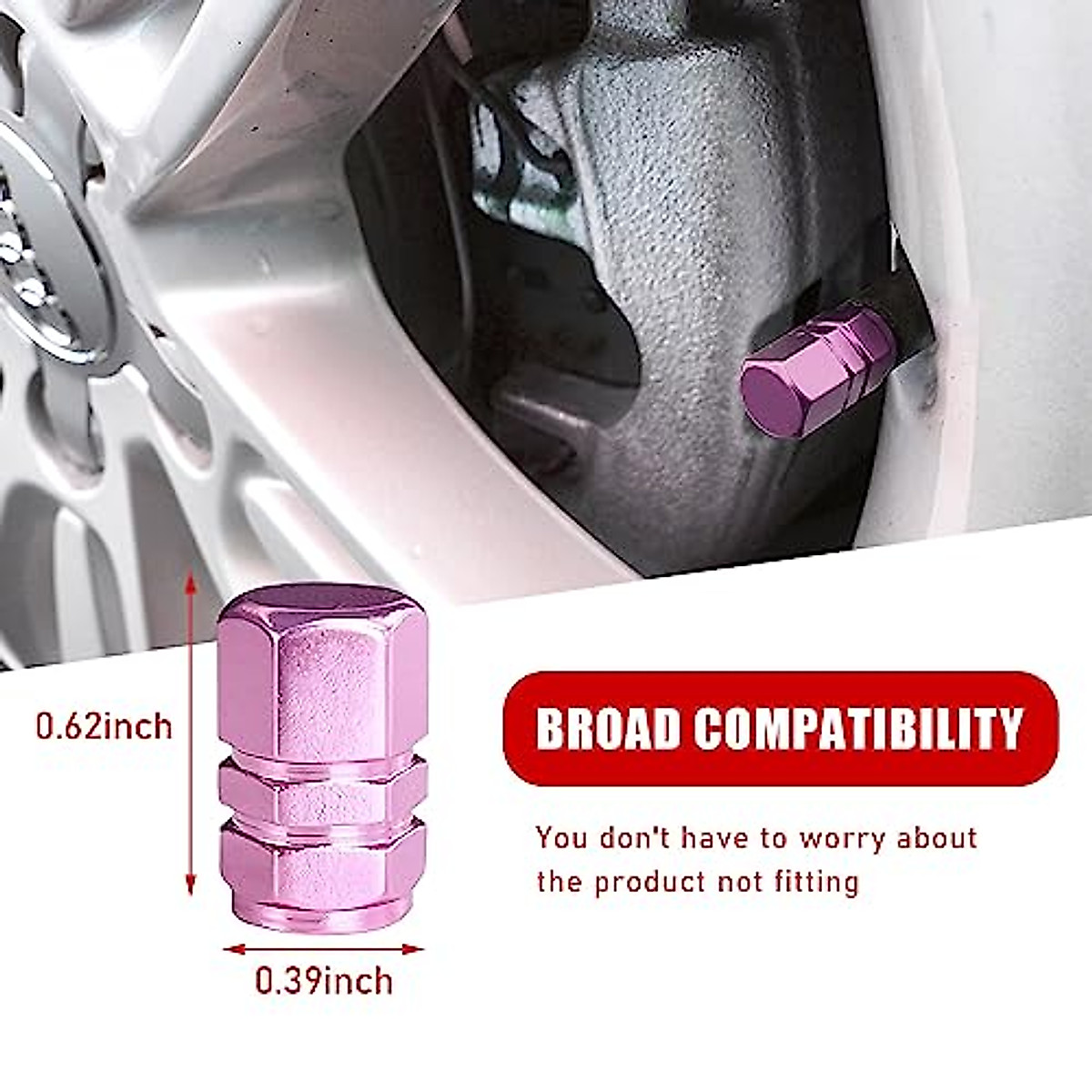 Ziciner 8 PCS Car Tire Valve Caps, Aluminum Alloy Wheel Valve Stem Covers with Rubber Ring, Corrosion Resistant Leak-Proof Tire Valve Cap Set, Universal for SUV, Truck, Motorcycle, Bike (Pink)