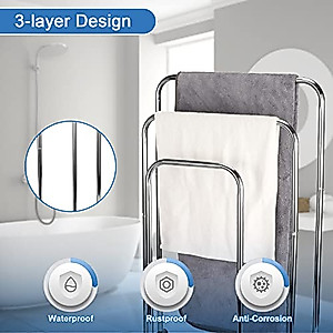 Towel Rack Standing Hand Towel Holder for Bathroom, 3 Tier Stainless Steel Towel Countertop Holder Stand, Waterproof Tower Stand for Bathroom Kitchen Outdoor Chrome Finish