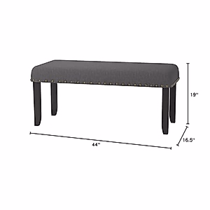 Roundhill Furniture Biony Fabric Dining Bench with Nailhead Trim, Grey