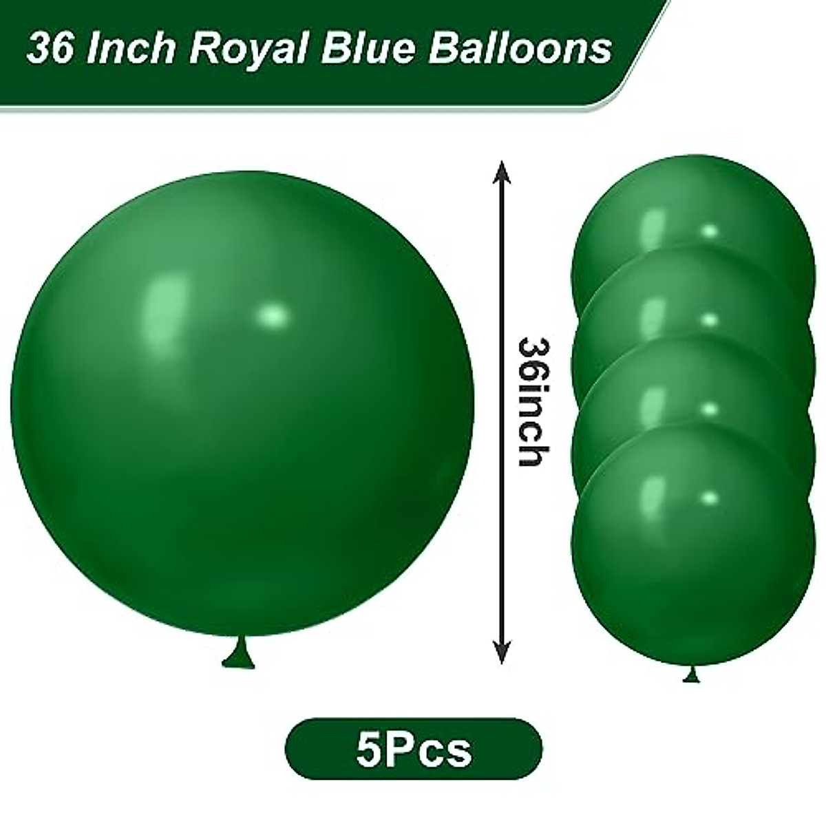RUBFAC 36in Dark Green Giant Balloons, 5pcs Green Latex Helium Balloons for Birthday Wedding Party Photo Shoot Baby Shower Decoration