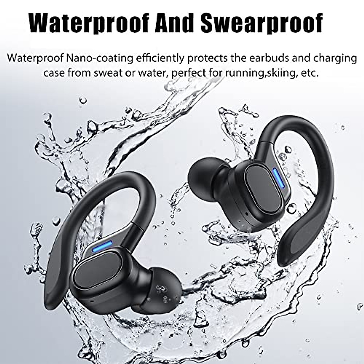 JIMYAO VV2 Wireless Bluetooth Gaming Earbuds Waterproof with Ear Hook and Microphone Headphones Low Latency Not Easy to Fall Off Black
