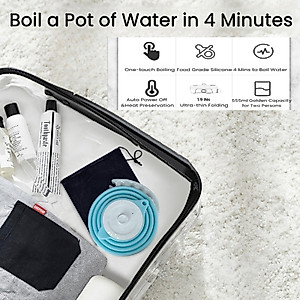 DOFQQG Travel Electric Kettle Small, Portable Travel Kettle Electric, Collpasible Electric Kettle, Food Grade Silicone Tea Kettle, Ultra-thin Foldable, Auto Shut off and Keep Warm, 110V 555ml (Blue)