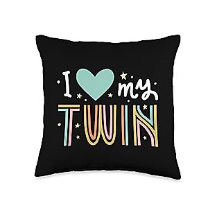 Twin birthday gift idea Sayings I Love Sister Brother Birth Sayings Twins Birthday Throw Pillow, 16x16, Multicolor