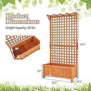 S AFSTAR Planter with Trellis Set of 2, 35.5x17.5x72.5-inch Wood Planter Box with Lattice Trellis & Hanging Roof, Removable Base, Trellis Planter Box for Climbing Plant Flower Rose Grape Cucumber