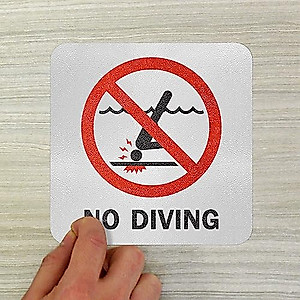 SmartSign 5.75 x 5.75 inch “No Diving” SlipSafe Adhesive Pool Safety Marker/Sign, 20 mil Thick Laminated Vinyl with Anti-Skid Pebbled Surface, Red, Black and White